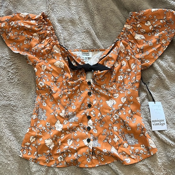 Unique Vintage | Tops | Unique Vintage Burnt Orange Floral Top Medium ...